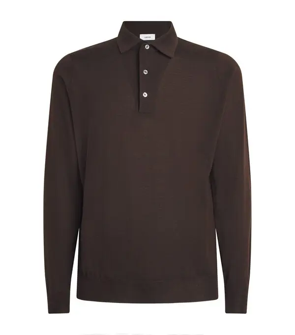 LARDINI Virgin Wool Long-sleeve Polo Shirt - Brown
