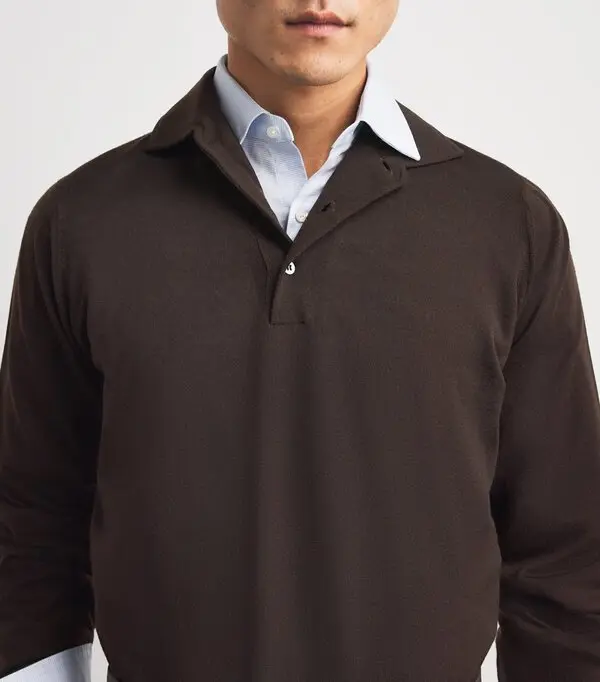 LARDINI Virgin Wool Long-sleeve Polo Shirt - Brown