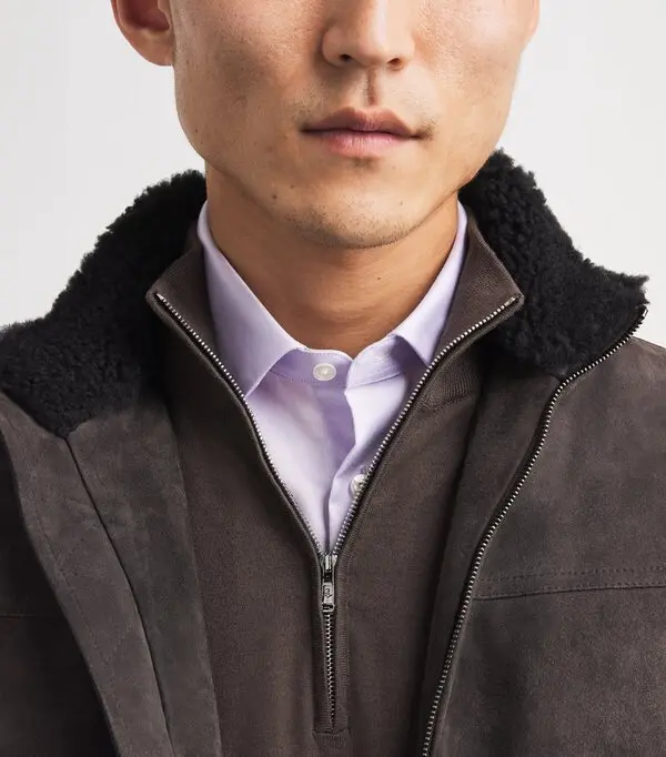 Canali Suede Shearling-collar Padded Gilet
