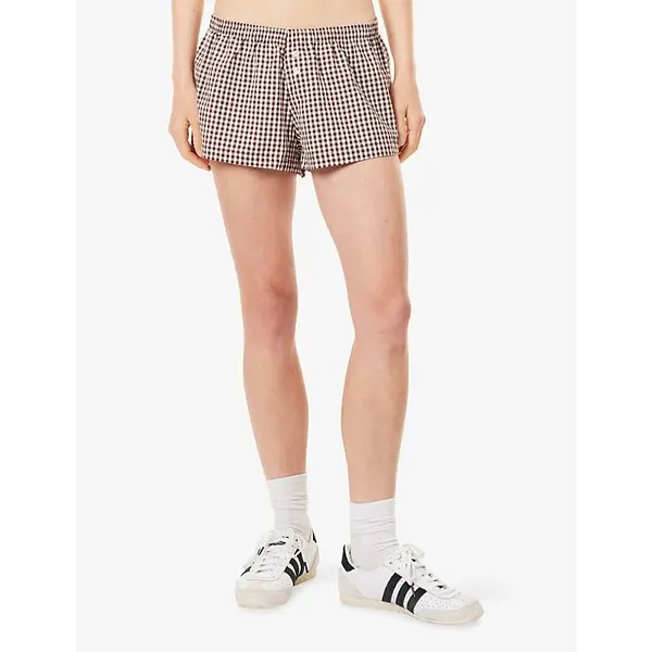 RU & ROCKA Gaia Gingham Cotton Mini Shorts