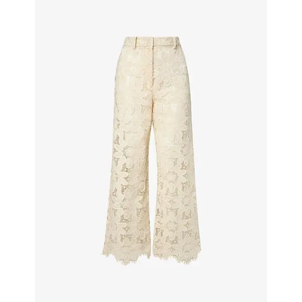 MALINA Natalina Straight-leg Guipure-lace Trousers - Sand