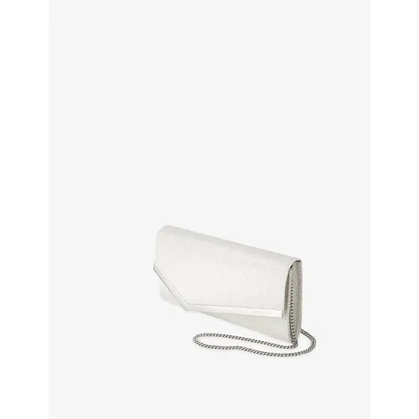 JIMMY CHOO Emmie Woven Glitter Clutch Bag - Ivory/silver