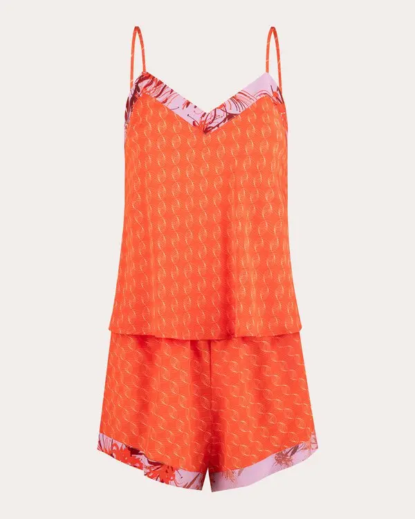 KARMA ON THE ROCKS Kawa Mari Silk Hot Shorts Set - Orange