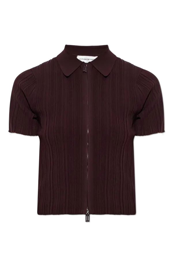 Victoria Beckham Ribbed Cardigan With Short Sleeves - Brown