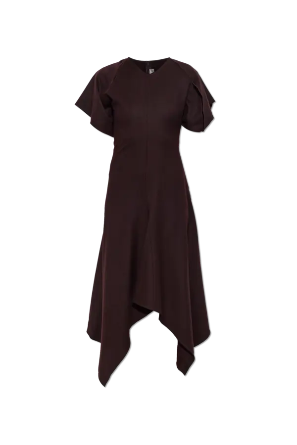 Victoria Beckham Wool Dress With Asymmetric Cut - Brown