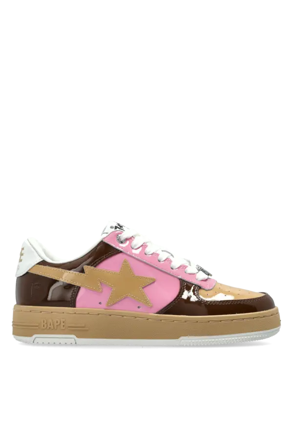 A BATHING APE Leather Sports Shoes With Logo - Brown