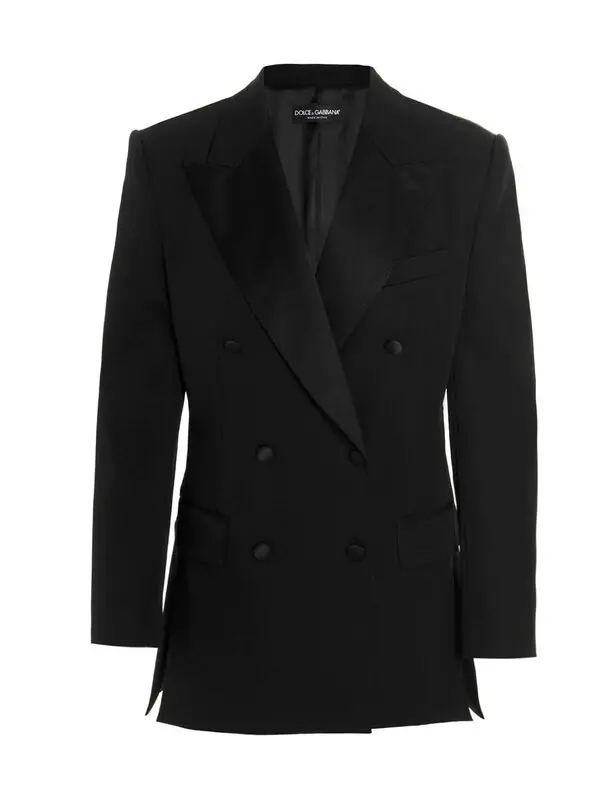 Dolce & Gabbana Padded Shoulders Double-breasted Blazer Jacket - Black