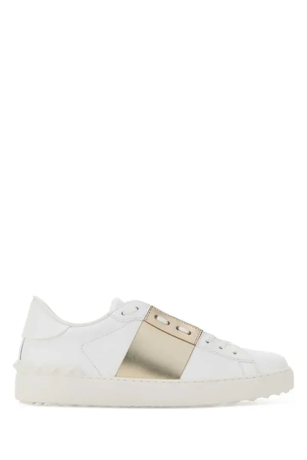 Valentino Garavani Leather Open Sneakers With Gold Band - White