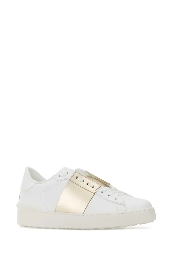 Valentino Garavani Leather Open Sneakers With Gold Band - White