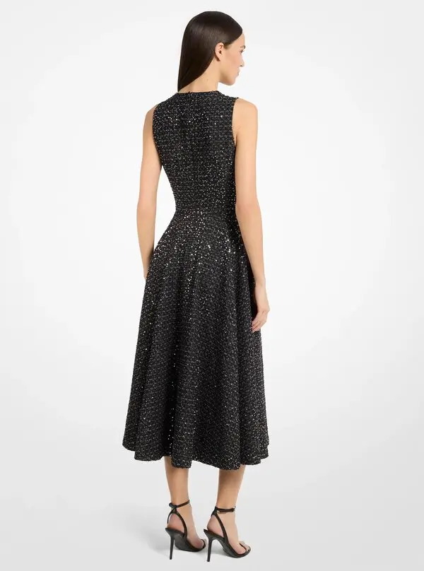 Michael Kors Sequined Denim Tweed Fit-and-flare Dress