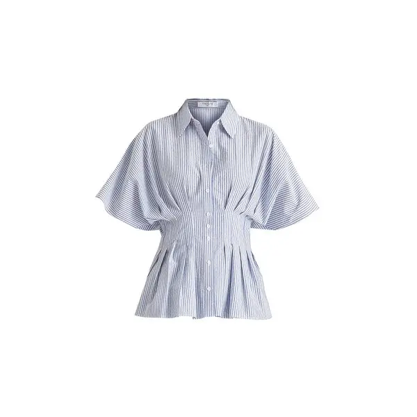PAISIE Striped Shirt With Waist Pleats In Stripes - Blue