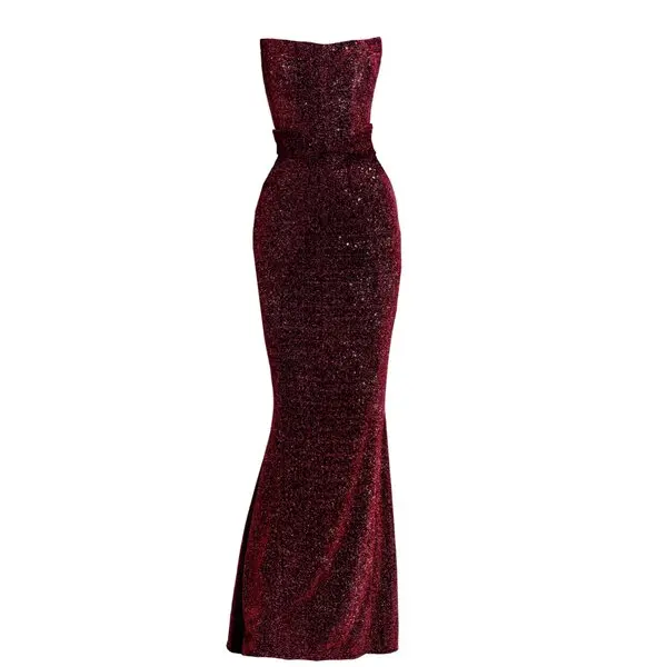 ANGELIKA JOZEFCZYK Moon Shimmering Evening Gown Burgundy - Red