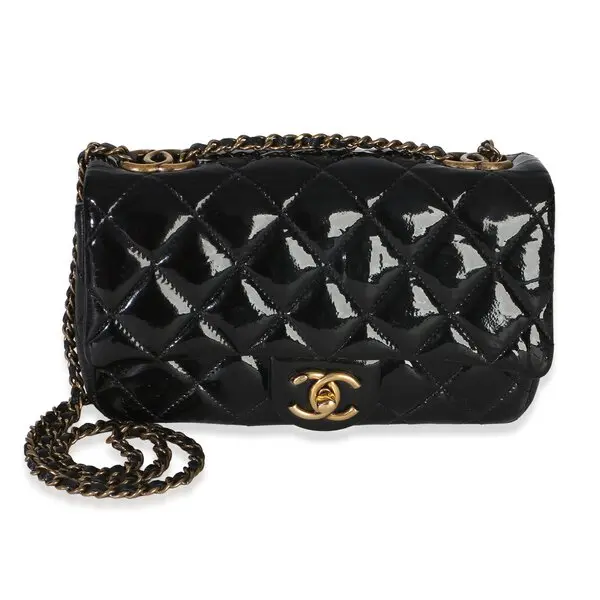 Chanel Quilted Patent Goatskin Cc Eyelet Flap Bag - Black