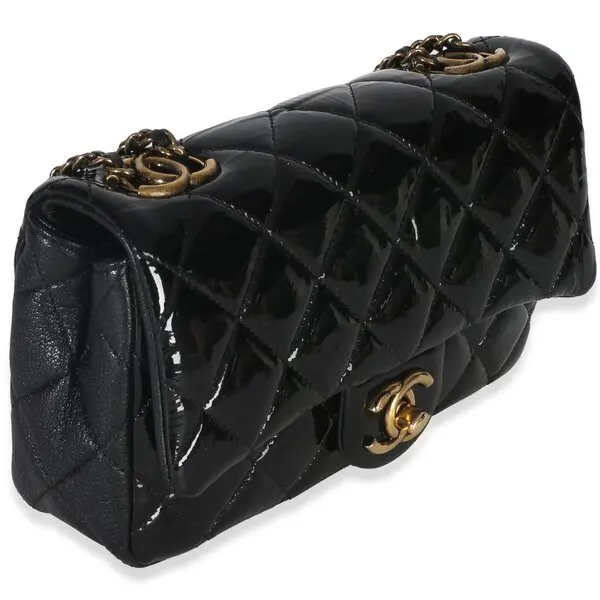 Chanel Quilted Patent Goatskin Cc Eyelet Flap Bag