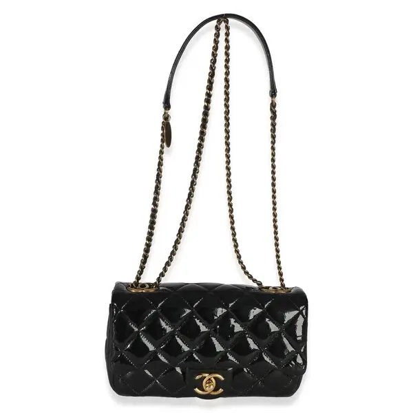 Chanel Quilted Patent Goatskin Cc Eyelet Flap Bag