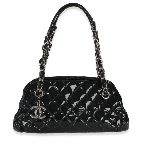Chanel Quilted Patent Just Mademoiselle Bowling Bag - Black