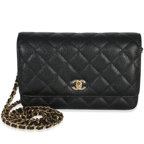 Chanel Quilted Caviar Cc Wallet On Chain Shoulder Bag - Black