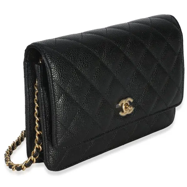 Chanel Quilted Caviar Cc Wallet On Chain Shoulder Bag - Black