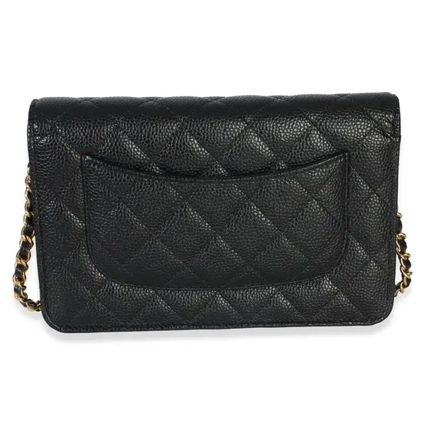 Chanel Quilted Caviar Cc Wallet On Chain Shoulder Bag - Black