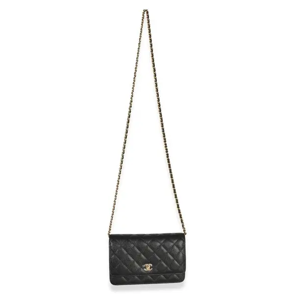 Chanel Quilted Caviar Cc Wallet On Chain Shoulder Bag - Black