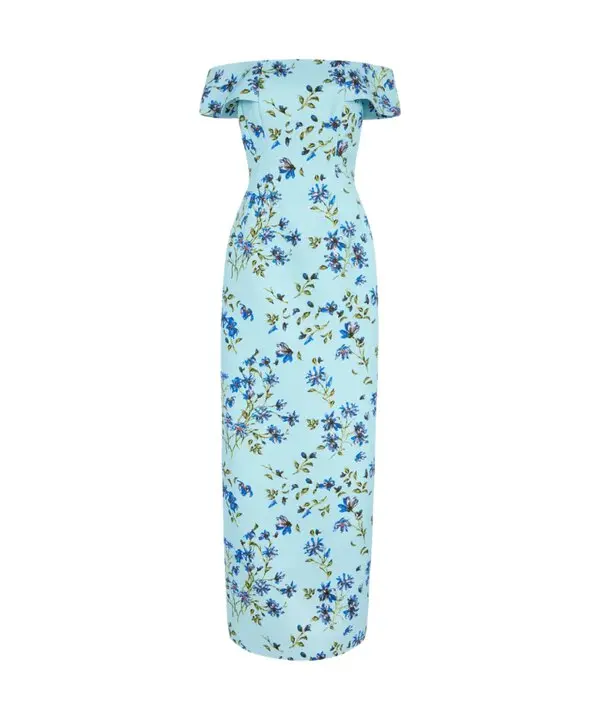 EMILIA WICKSTEAD Printed Off-the-shoulder Column Maxi Dress - Blue