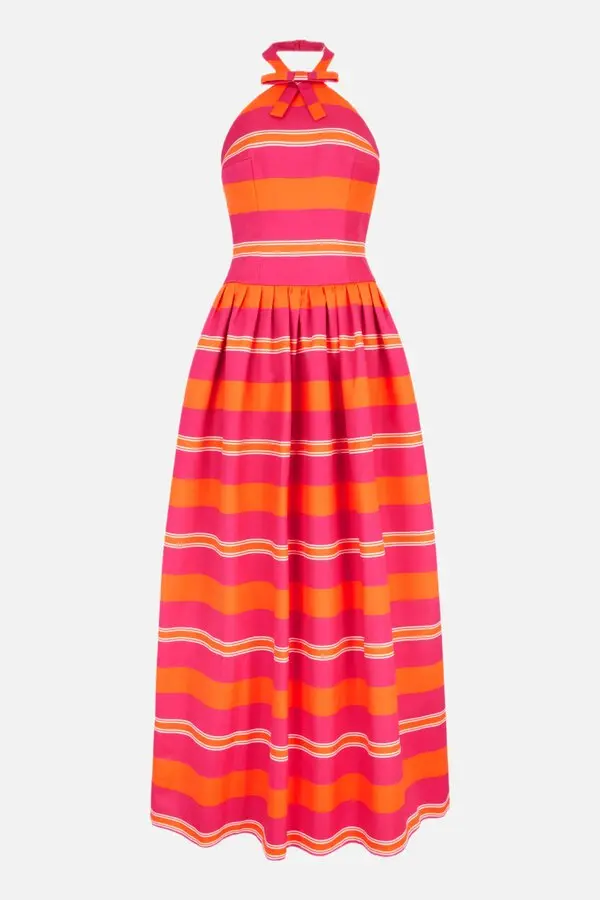 EMILIA WICKSTEAD Sweeny Dress In Hot Pink & Striped Taffeta Faille - Orange