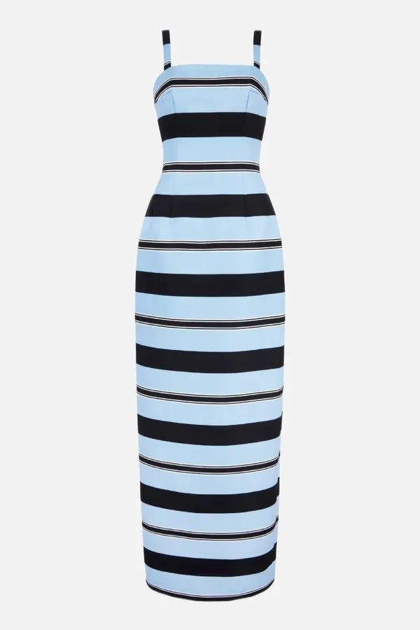 EMILIA WICKSTEAD Regina Striped Taffeta Faille Column Dress - Blue