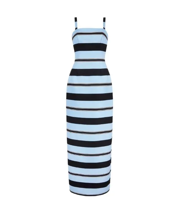 EMILIA WICKSTEAD Regina Striped Taffeta Faille Column Dress - Blue