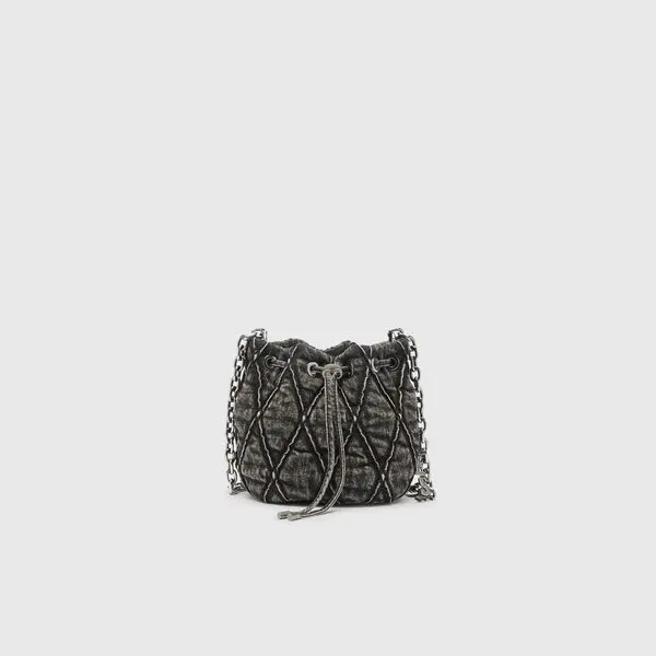 DIESEL® Quilted Denim Mini Bucket Bag With Crystal Embellishments - Grey