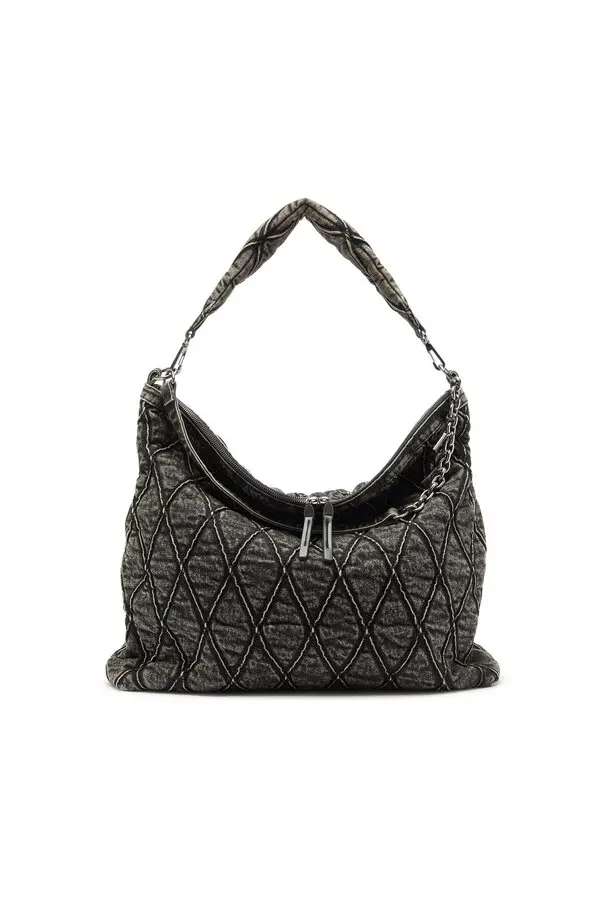 DIESEL® Acid-wash Quilted Denim Hobo Bag - Grey