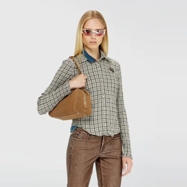 DIESEL® Seersucker Effect Check Shirt - Grey