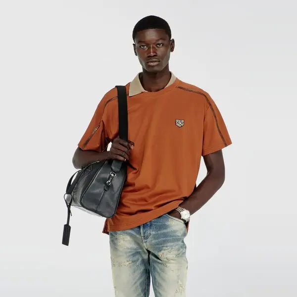 DIESEL® T-shirt With Contrast Trims And Logo Patch - Orange