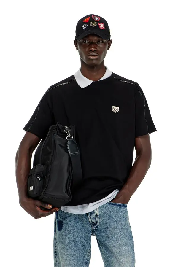 DIESEL® T-shirt With Contrast Trims And Logo Patch - Black