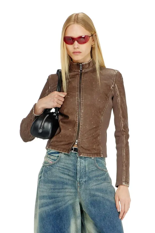 DIESEL® Biker Jacket With Rib-knit Inserts - Brown