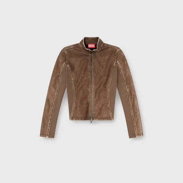 DIESEL® Biker Jacket With Rib-knit Inserts - Brown
