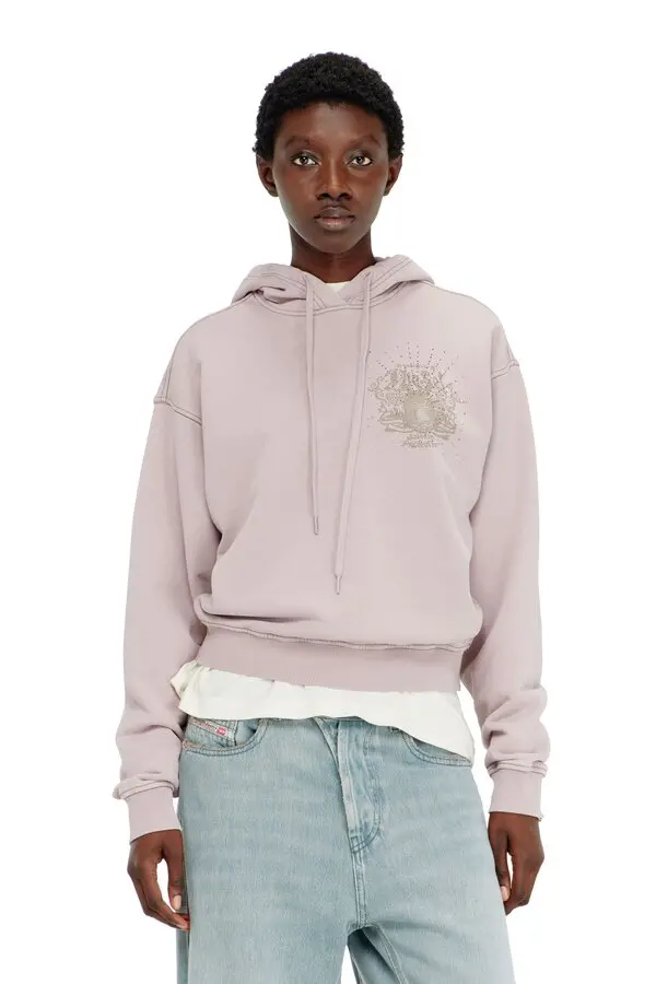 DIESEL® Hoodie With Rhinestone Embellishments And Graphic Prints - Violet