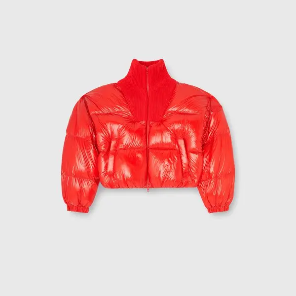 DIESEL® Down Puffer Jacket With Knitted Collar - Red