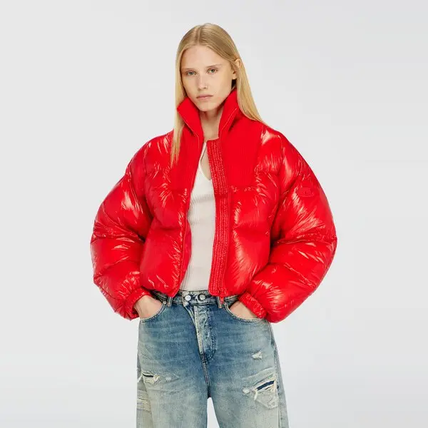 DIESEL® Down Puffer Jacket With Knitted Collar - Red