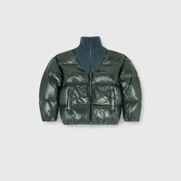 DIESEL® Down Puffer Jacket In Ripstop With Ribbed High Neck - Green