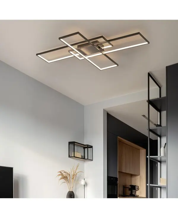JONATHAN Y Palco Contemporary Minimalist Metal Adjustable Dimmable Geometric Integrated Led Flush Mount - Black