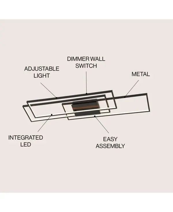 JONATHAN Y Palco Contemporary Minimalist Metal Adjustable Dimmable Geometric Integrated Led Flush Mount - Black
