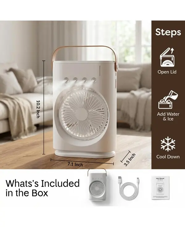 BELL + HOWELL Bullseye Air Portable Cordless Rechargeable Misting Fan With Led Light