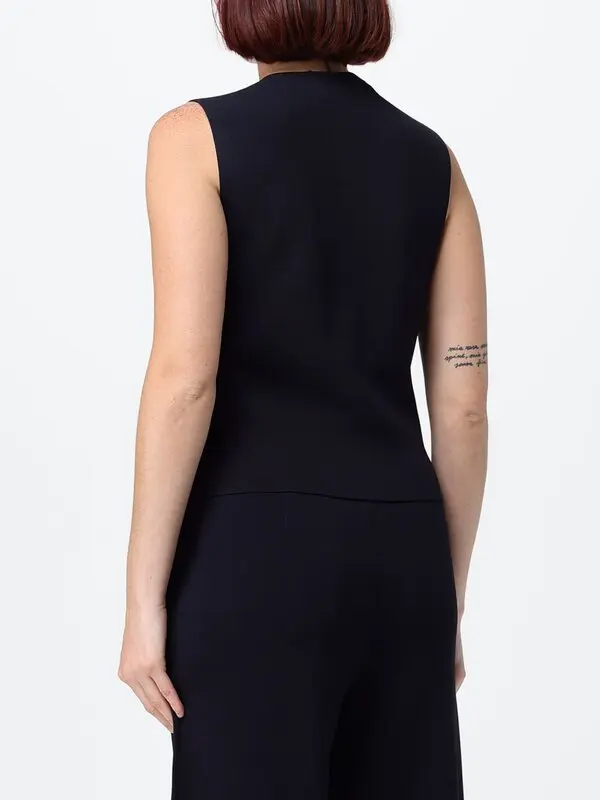 Max Mara Sleeveless V-neck Top With Gold Tone Buttons - Blue