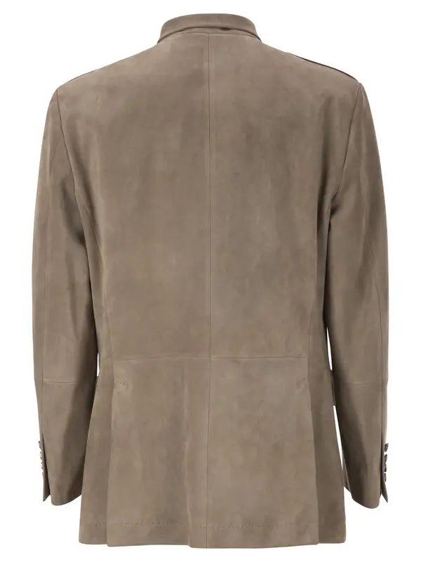 Brunello Cucinelli Suede Leather Safari Jacket With Patch Pockets
