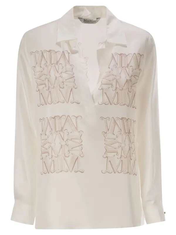 Max Mara Silk Shirt With Monogram Print - White