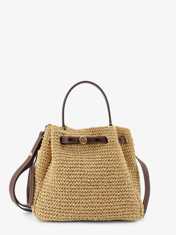 Tory Burch Romy Raffia And Leather Bucket Bag - Beige