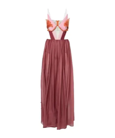 NENSI DOJAKA Dahlia Silk Open-back Bustier Gown - Red