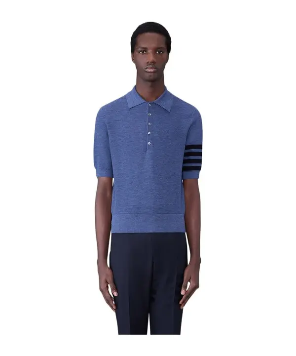 Thom Browne Stripe-detail Short-sleeved Polo Shirt - Blue