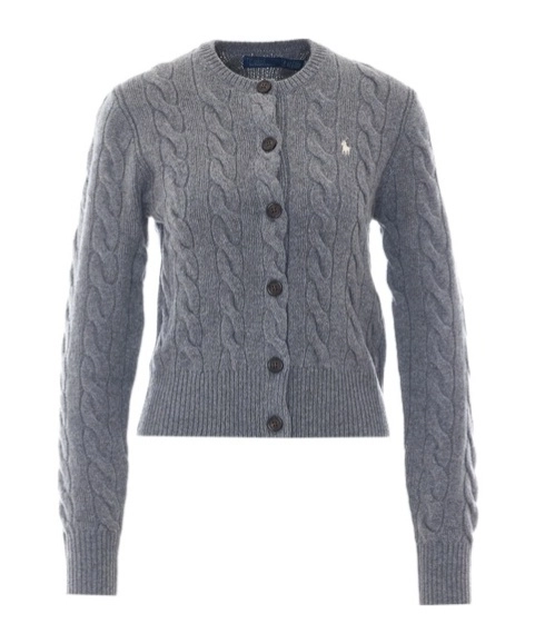 Polo Ralph Lauren Cable Knit Crewneck Cardigan - Grey