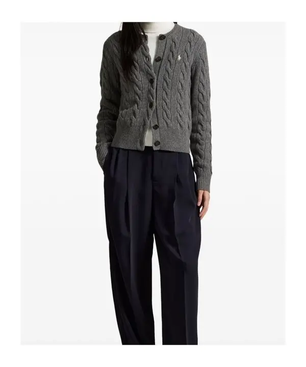 Polo Ralph Lauren Cable Knit Crewneck Cardigan - Grey